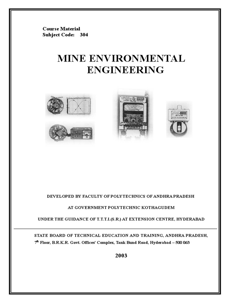 Mine Environmental Engineering: Course Material Subject Code: 304 | PDF