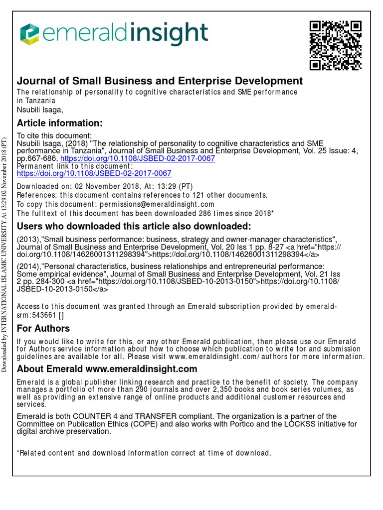 Journal of Small Business and Enterprise Development: Article ...