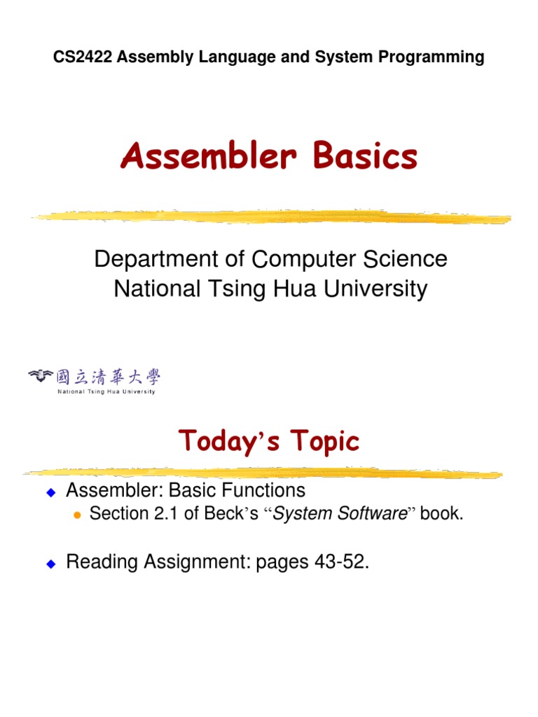 Assembler Basics: Department of Computer Science National Tsing Hua University | PDF | Assembly ...