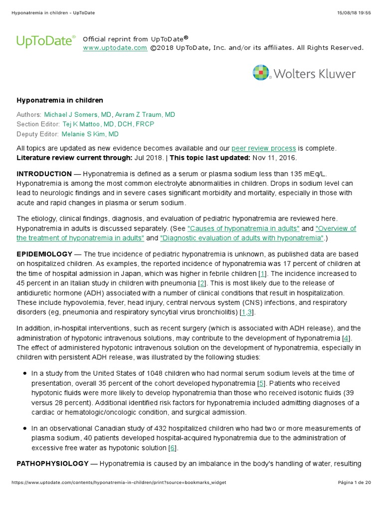 Hyponatremia in Children UpToDate | PDF | Saline (Medicine) | Kidney
