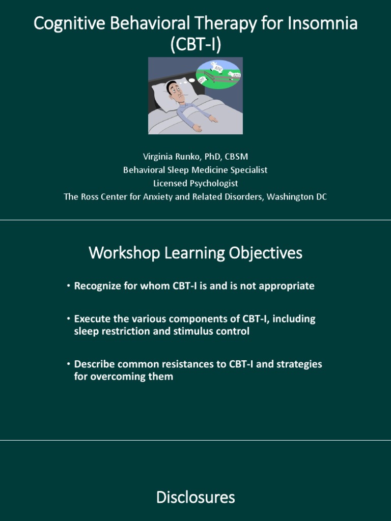 Cognitive Behavioral Therapy For Insomnia (CBT-I) | PDF | Insomnia ...