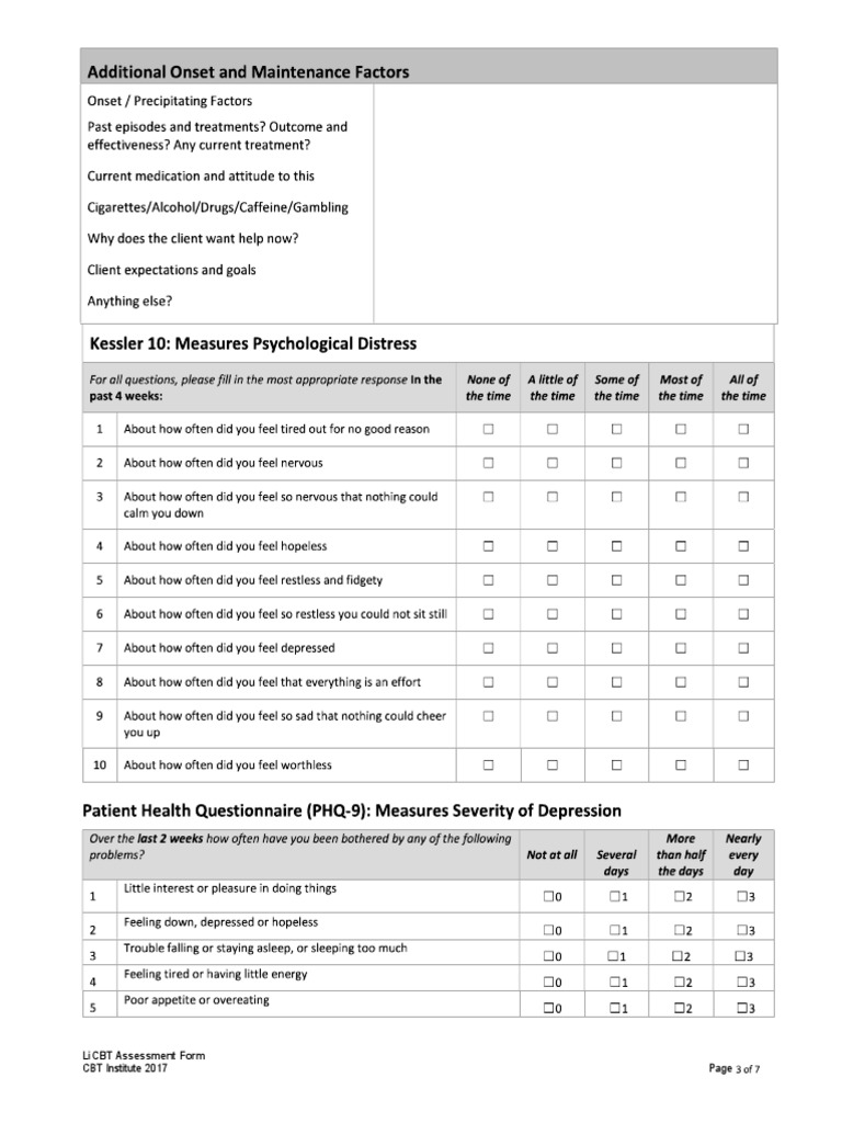 Licbt Assessment Form CBT Institute 2017 | PDF