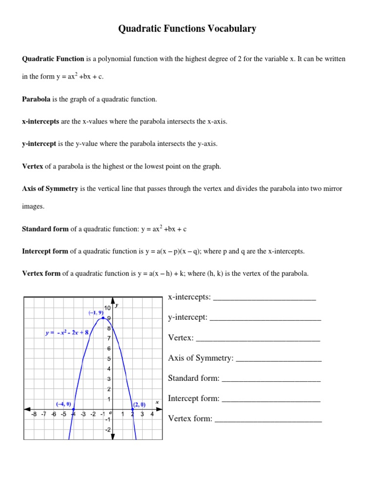 Quadratic Functions Vocabulary Guide | PDF | Science & Mathematics