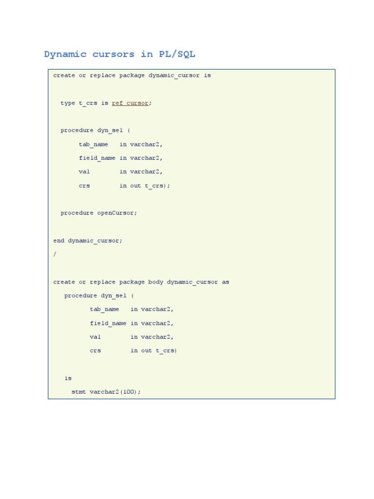 Dynamic Cursors in PL | PDF | Databases | Pl/Sql