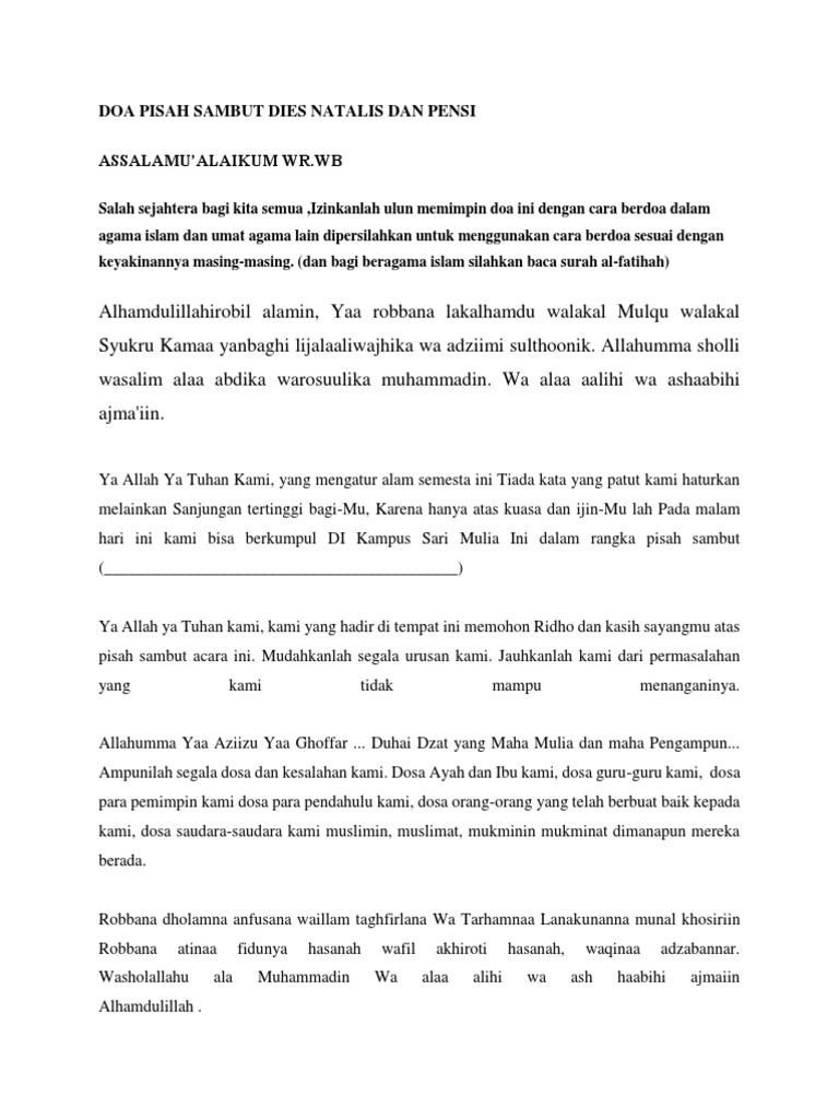 Doa Pisah Sambut Dies Natalis Dan Pensi | PDF