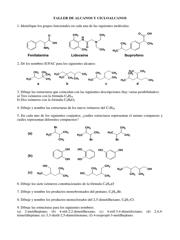 Taller 2a Alcanos Y Cicloalcanos Pdf Hidrógeno Cloruro