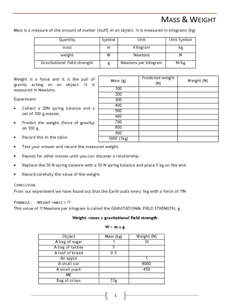Mass and Weight | PDF | Weight | Weightlessness