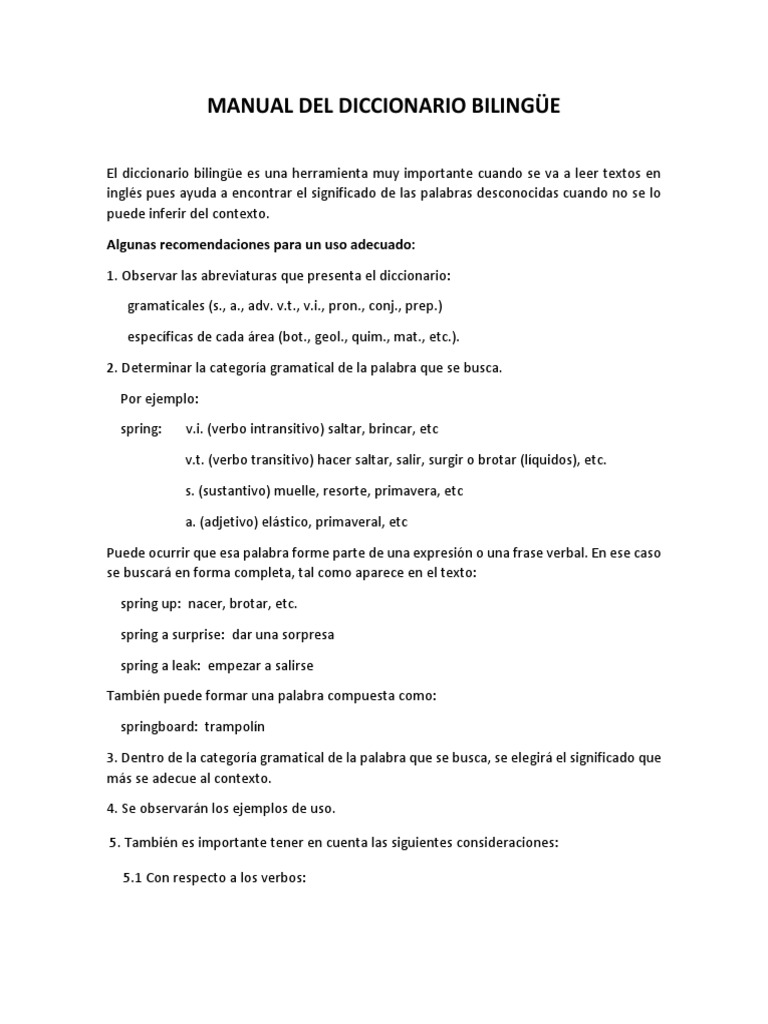 Manual Del Diccionario Bilingüe: Algunas recomendaciones para un uso ...