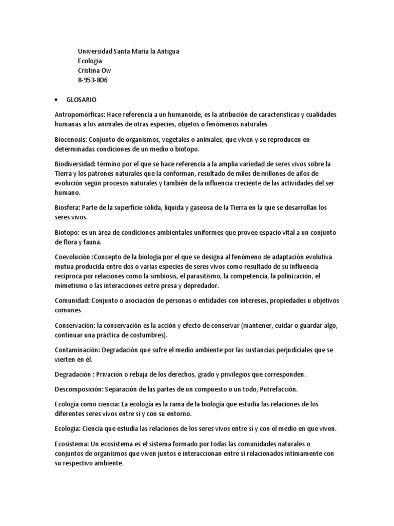 Vocabulario de Ecologia | PDF | Ecología | Ecosistema