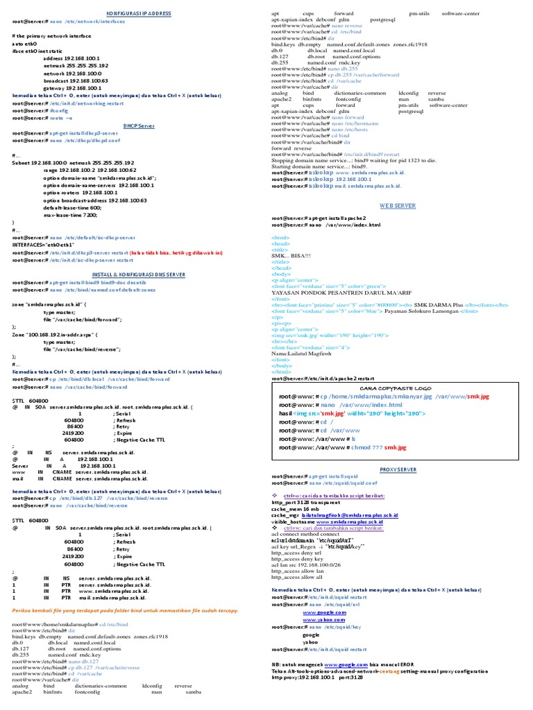 Nano /etc/network/interfaces: (Kalau Tidak Bisa, Ketik Yg Dibawah Ini) | PDF | Domain Name ...