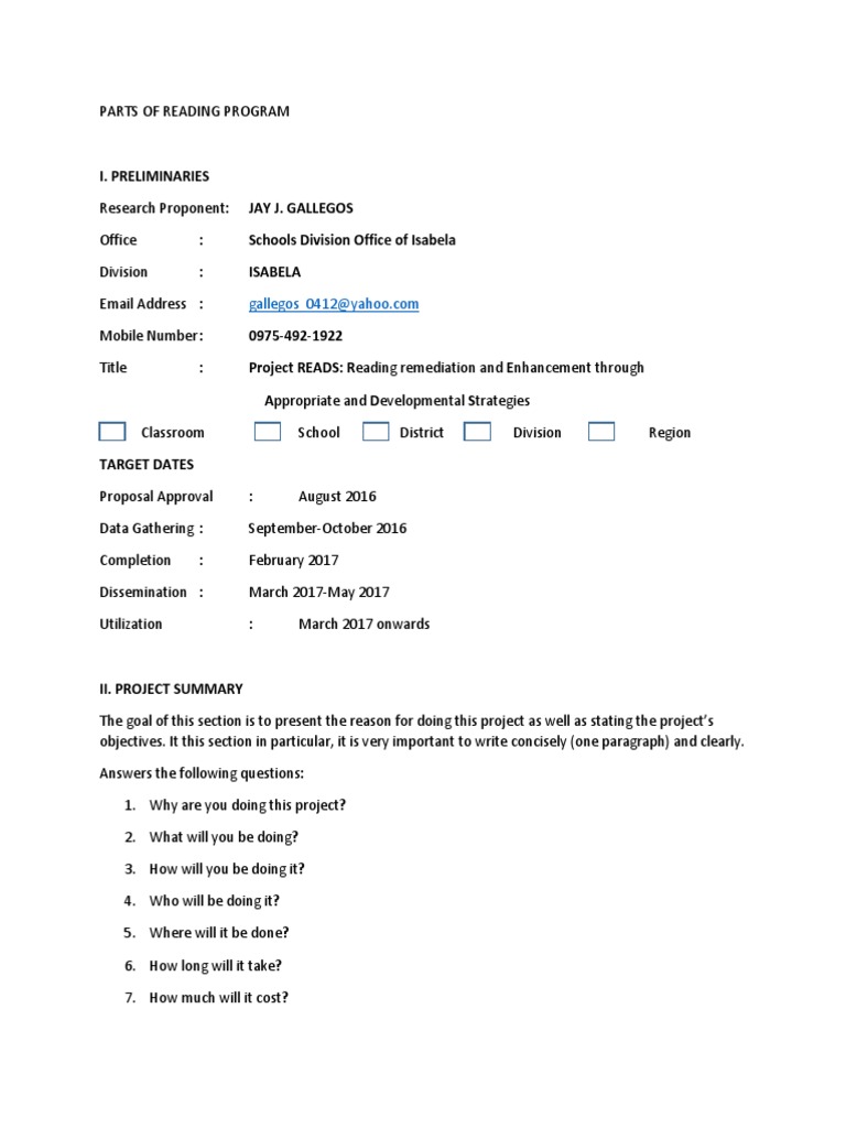 Parts of A Reading ProgramnTemplate | PDF | Goal | Evaluation