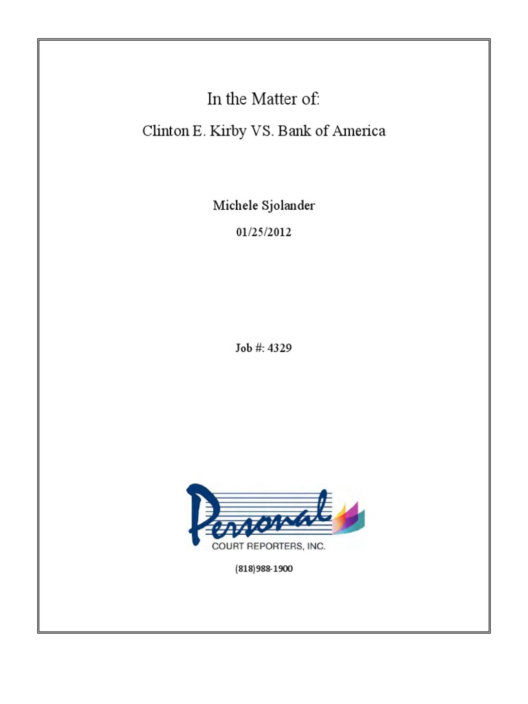 Kirby vs. Bank of America Deposition | PDF | Bank Of America Home Loans ...