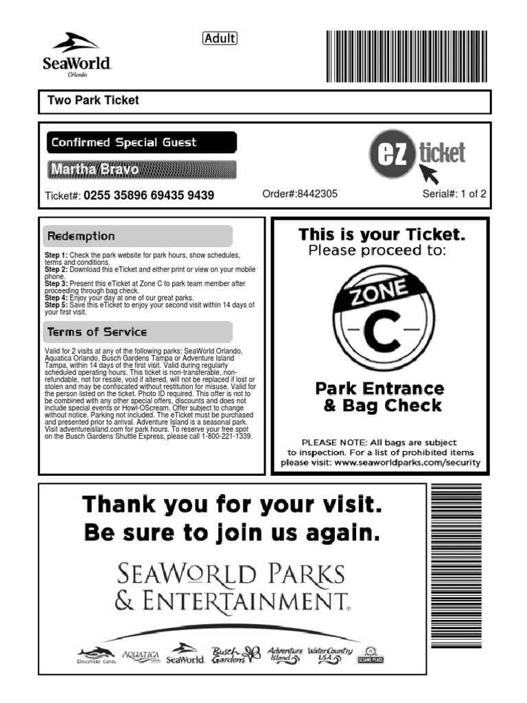 Two Park Ticket eTicket Instructions | PDF | Ticket (Admission) | Ephemera