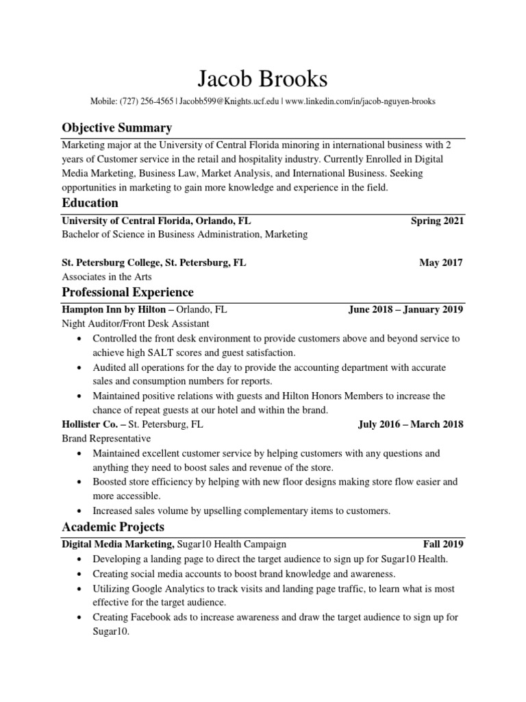Jacob Brooks Resume | PDF | Business