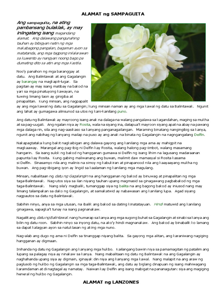 Alamat Ng Sampaguita Pdf