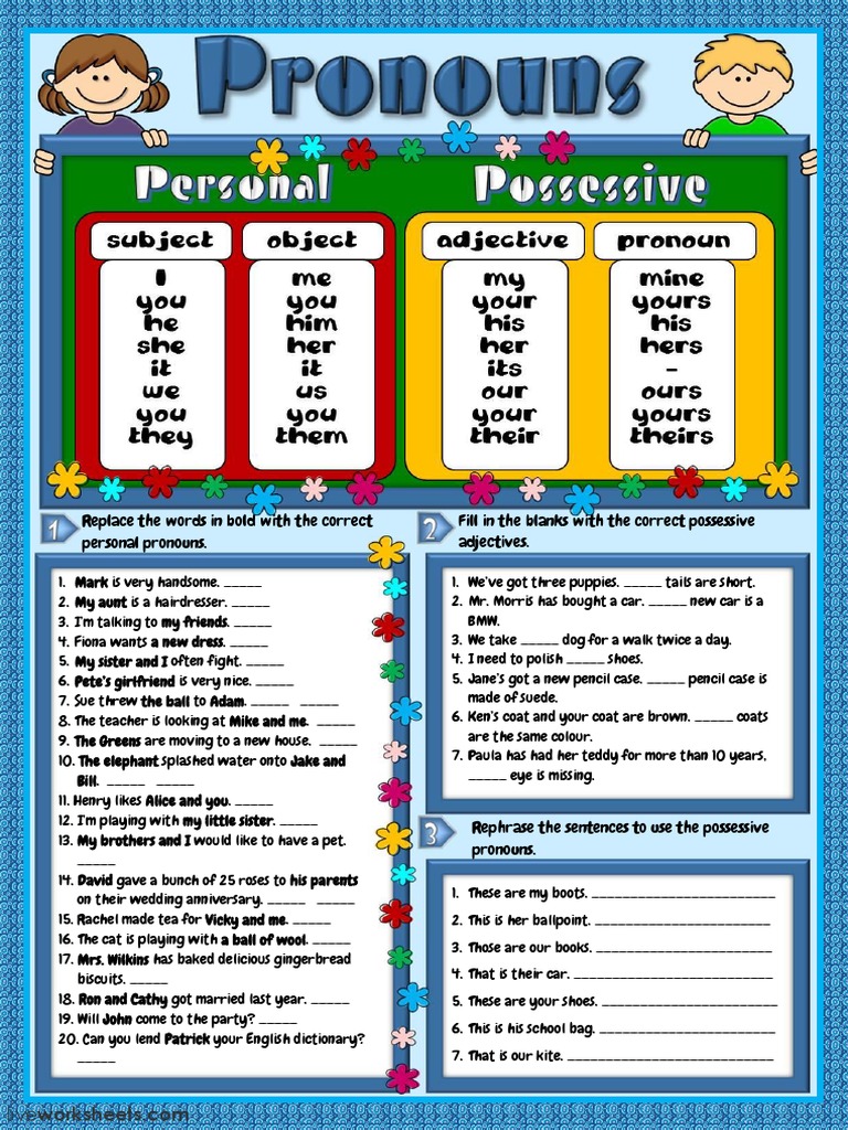 Replace The Words in Bold With The Correct Personal Pronouns. Fill in ...