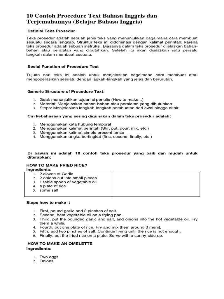 Contoh Procedure Text Bahasa Inggris Dan | PDF | Memasak, Makanan ...
