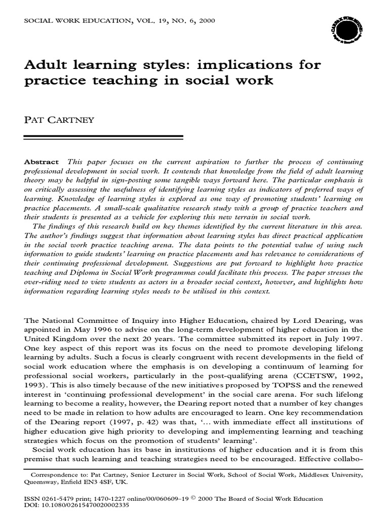 Cartney Adult Learning Styles | PDF | Learning Styles | Personality Psychology