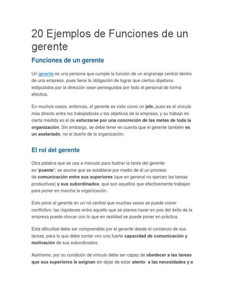 Las principales responsabilidades y funciones de un gerente | PDF ...