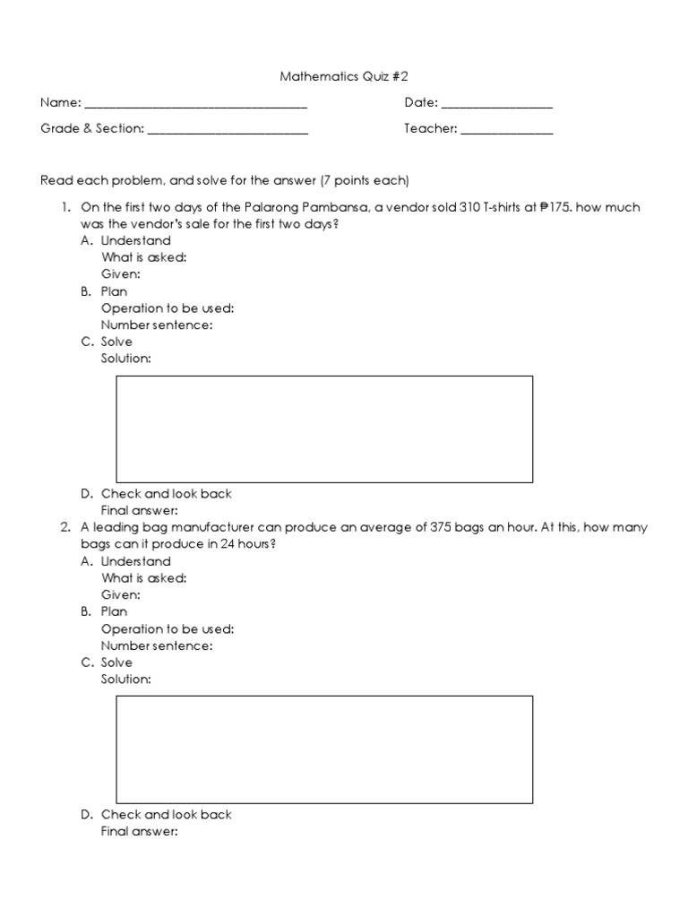 Mathematics Quiz | PDF