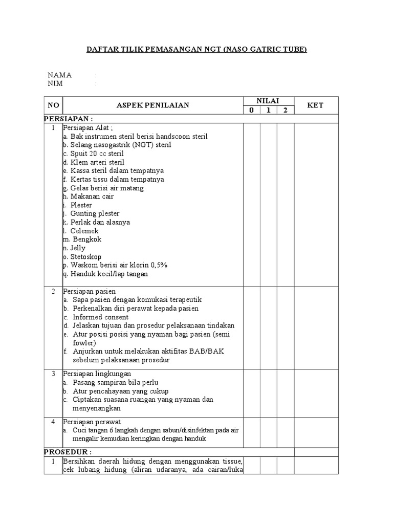 Daftar Tilik Pemasangan NGT | PDF | Sains & Matematika