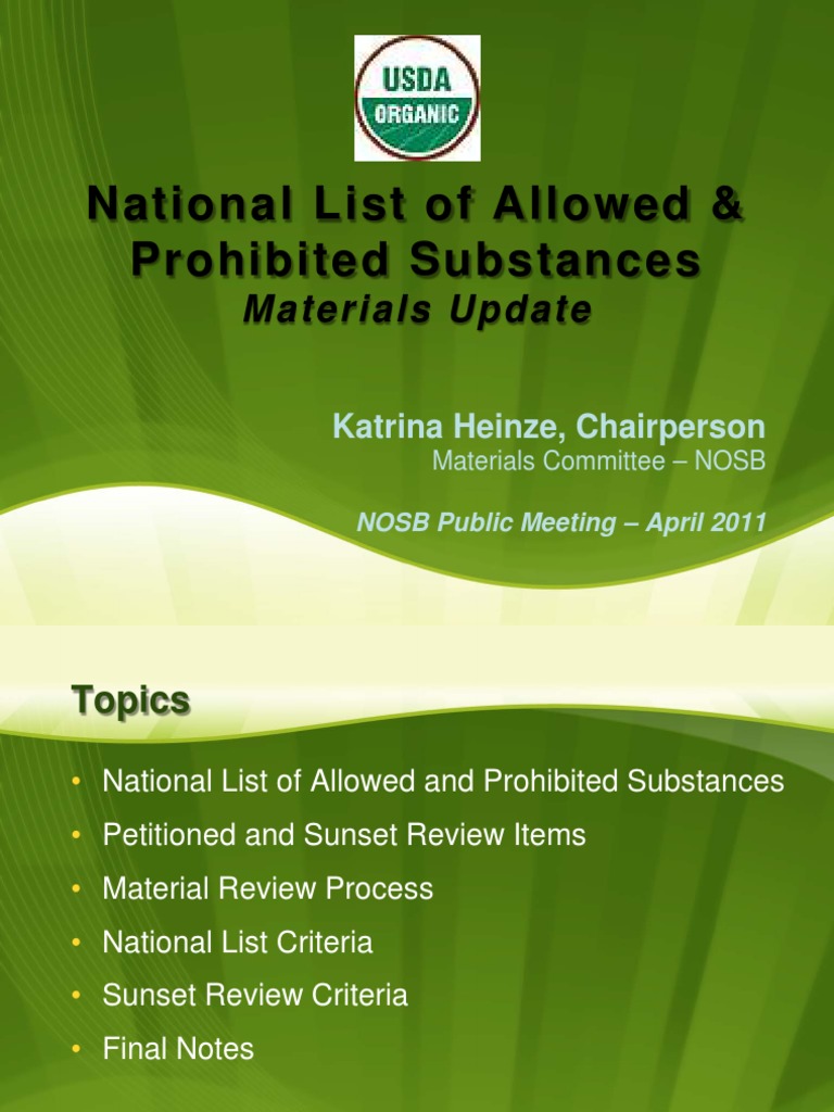 National List of Allowed & Prohibited Substances: Materialsupdate ...