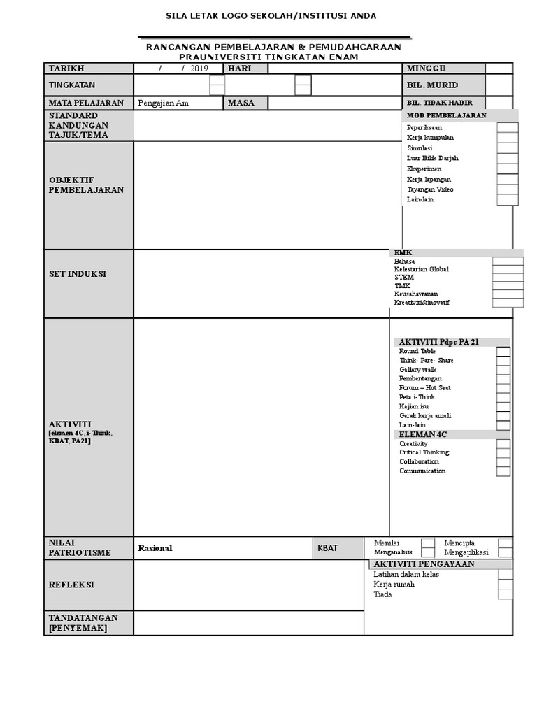 Contoh RPH PAK21 Tingkatan 6 | PDF