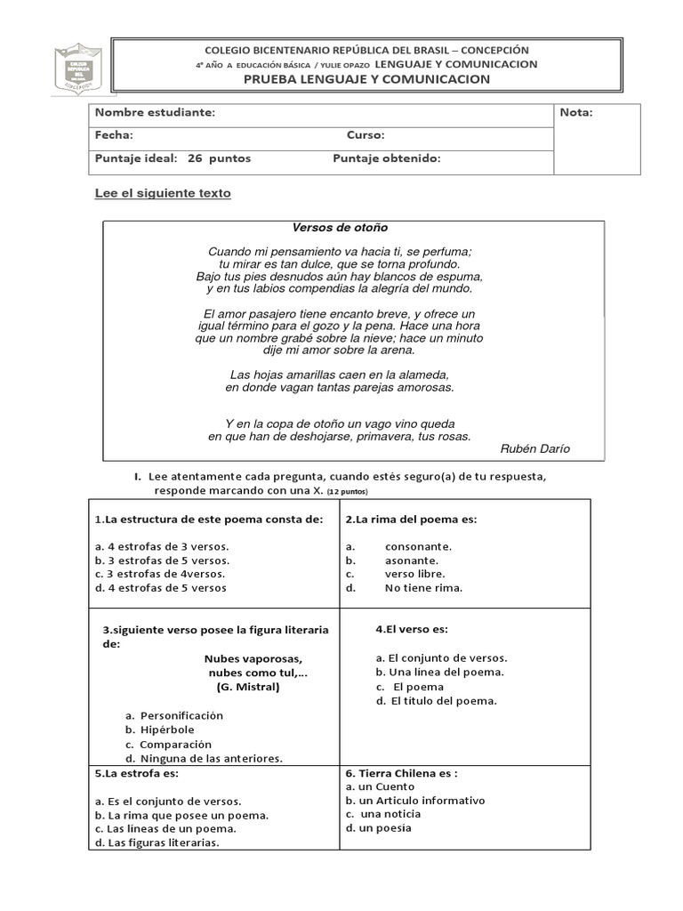 Prueba Poema | PDF | Rima | Poesía