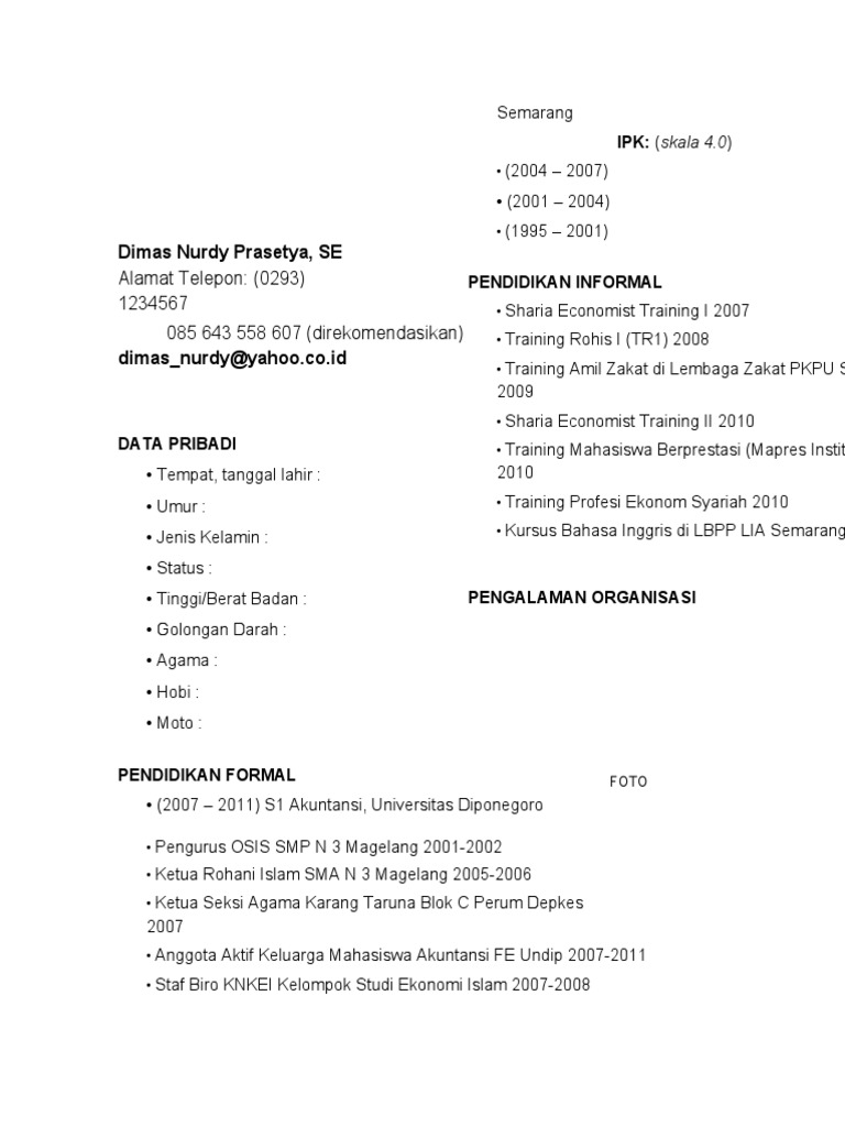 Form Kosong CV | PDF