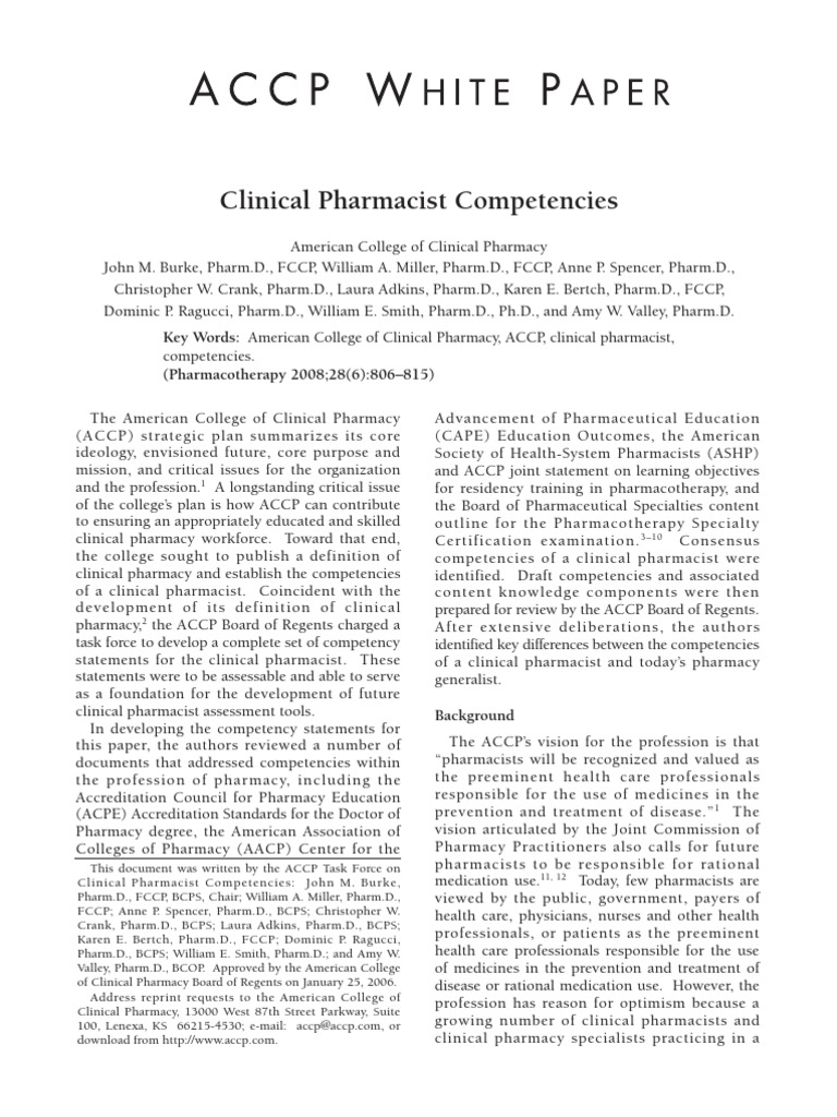 Clinical Pharmacist Competencies | PDF | Pharmacy | Pharmacist
