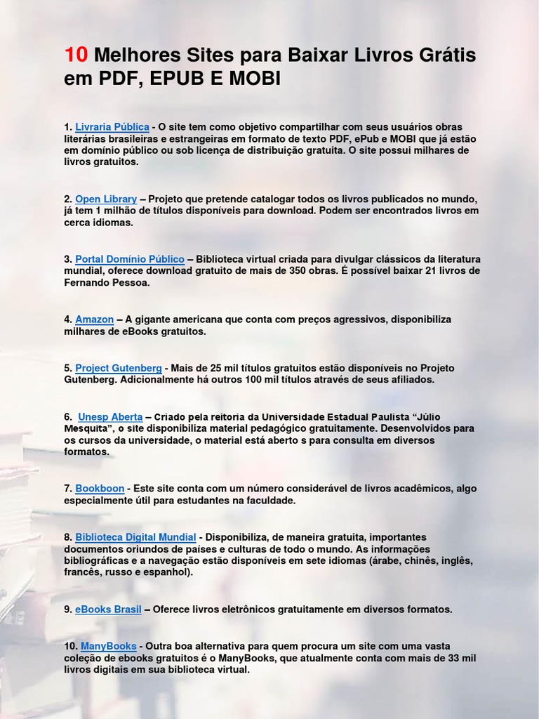 10 Melhores Sites Pra Baixar Livros Grátis em PDF, EPub e | PDF