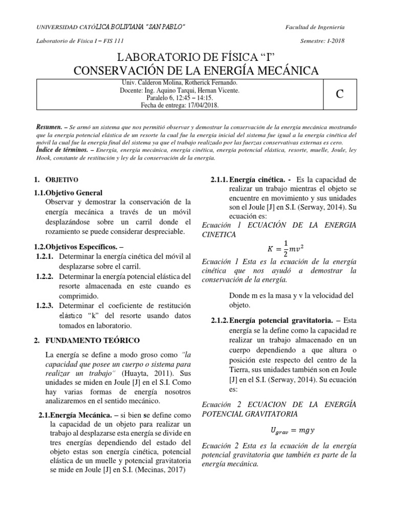 Conservacion de La Energia Mecanica | PDF | Masa | Gravedad