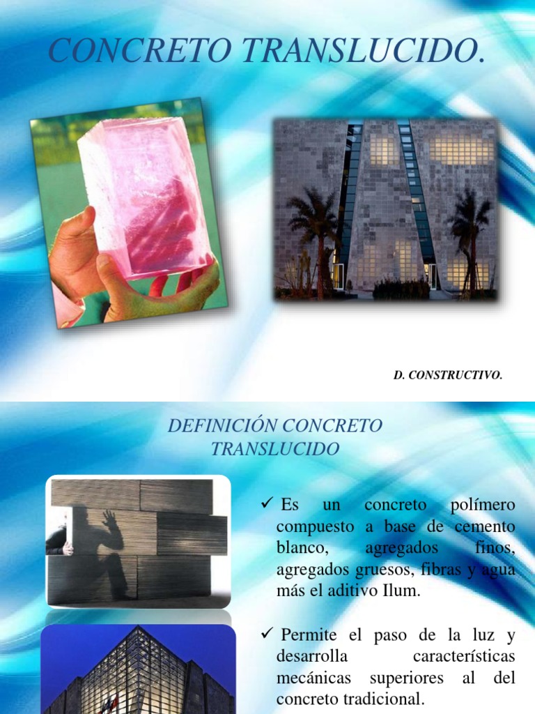Presentación Concreto Translucido | PDF | Hormigón | Sectores Economicos