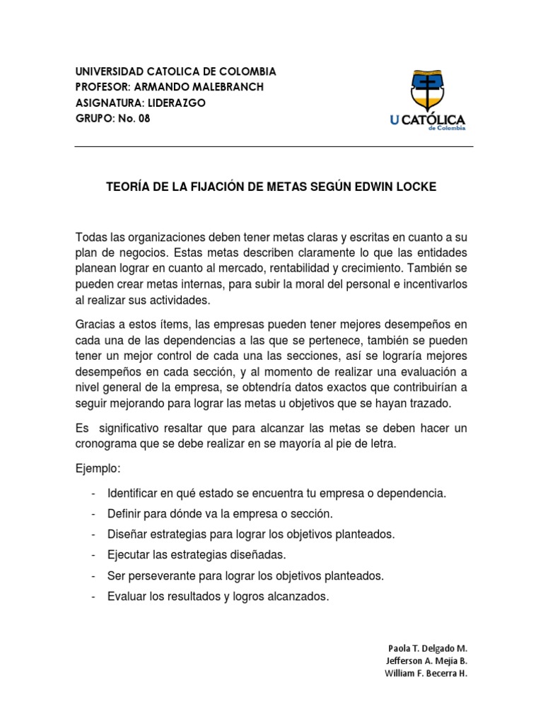 Teoría de La Fijación de Metas Según Edwin Locke | PDF | Objetivo ...