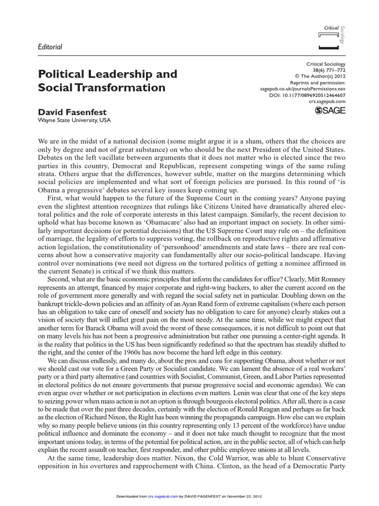 Political Leadership and Social Transfor PDF | PDF | Washington Consensus | Neoliberalism