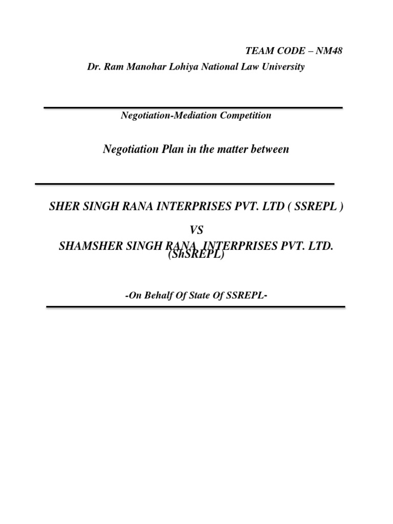 Negotiation Mediation ADR Sample Plan | Download Free PDF | Negotiation ...