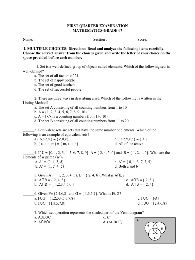 Grade 7 Math Exam | PDF | Multiplication | Division (Mathematics)