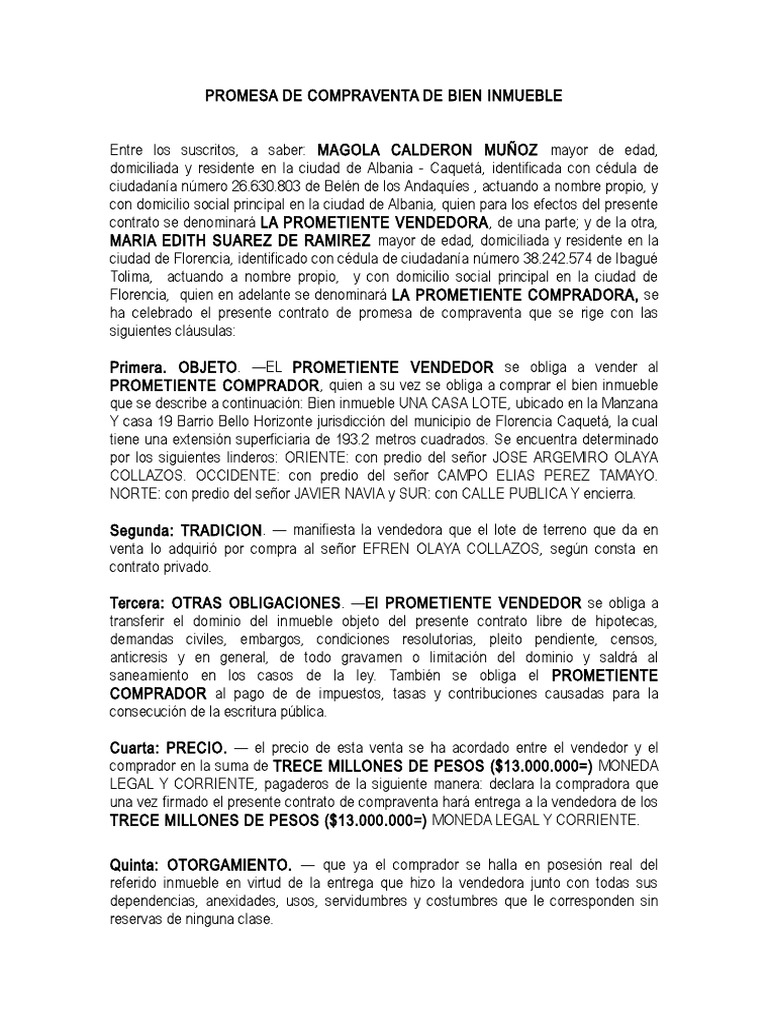 Modelo de Promesa de Compraventa de Bien Inmueble[3390] | Derecho privado | Gobierno