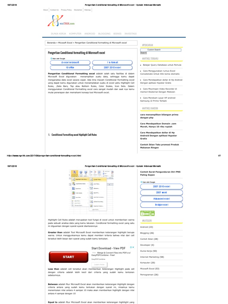Pengertian Conditional Formatting Di Microsoft Excel - Update Informasi Menarik | PDF