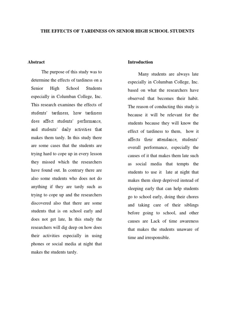 The Effects of Tardiness On Senior High School Students | PDF ...