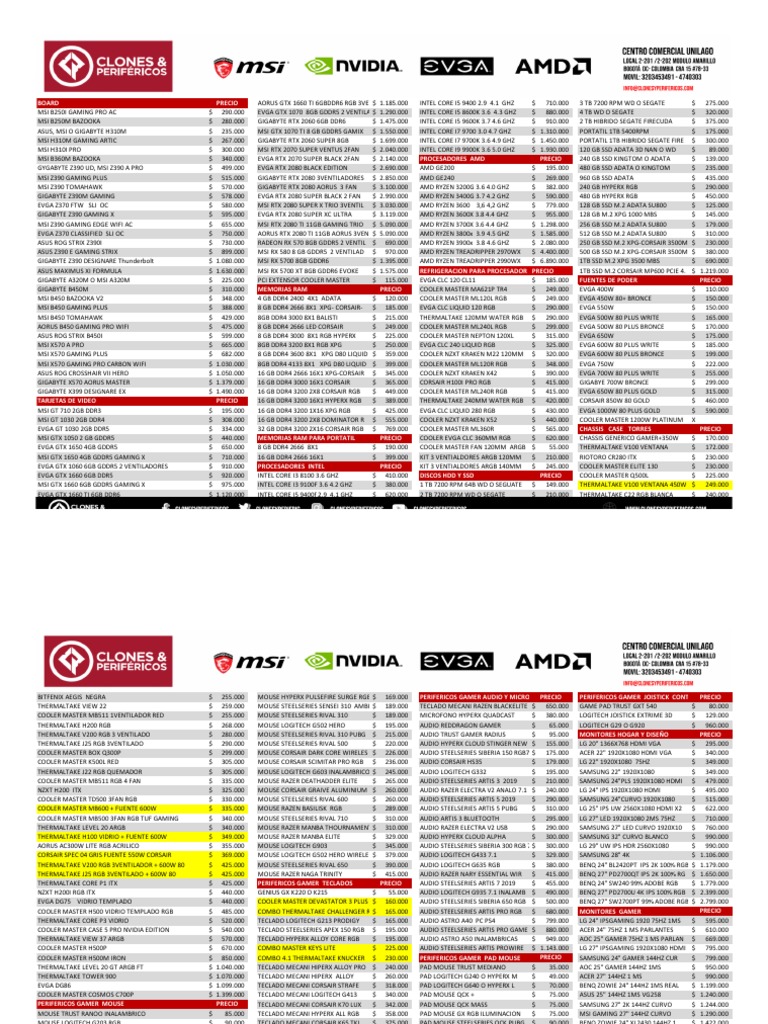 Lista de Precios Equipos Partes PC | PDF | Arquitectura de Computadores ...