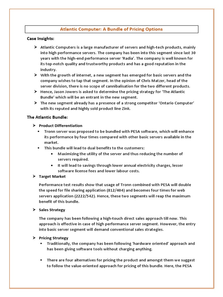 Atlantic Computer A Bundle of Pricing Options | PDF | Pricing | Competition