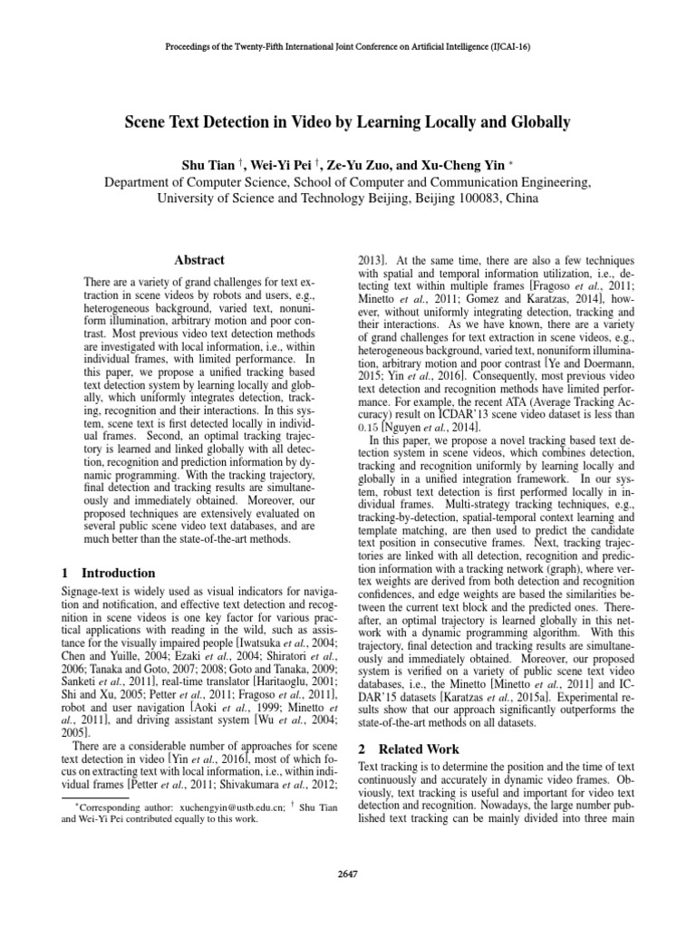 Scene Text Detection in Video by Learning Locally and Globally | PDF ...