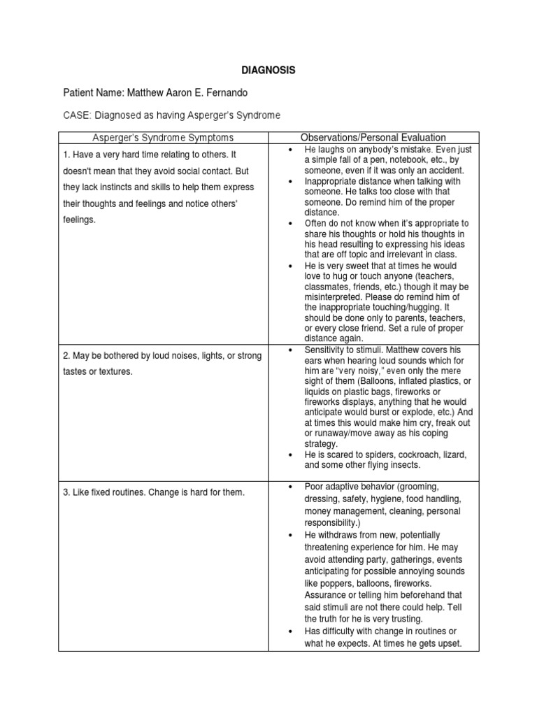Asperger's Syndrome Diagnosis Overview | PDF | Nonverbal Communication ...