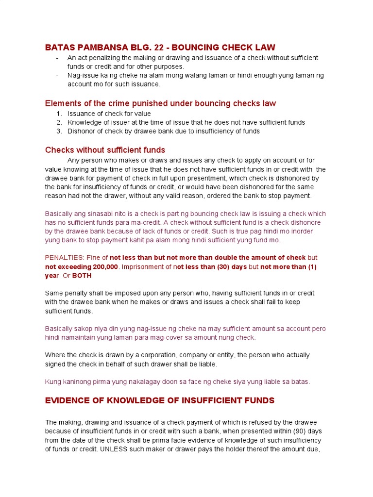 Elements of The Crime Punished Under Bouncing Checks Law | PDF | Fraud ...