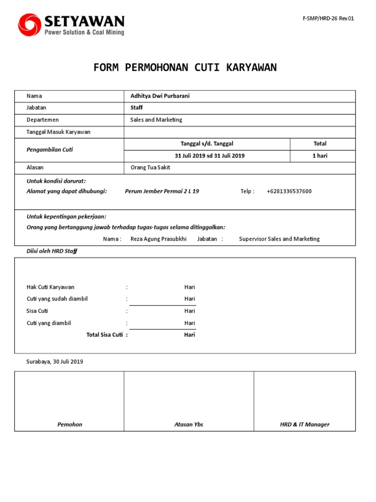 Formulir Permohonan Cuti Karyawan | PDF | Karier & Perkembangan