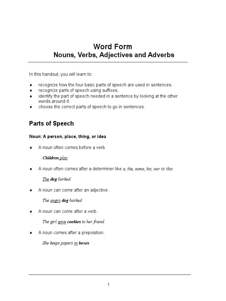 Word Form For Mathematics Student | PDF | Part Of Speech | Verb