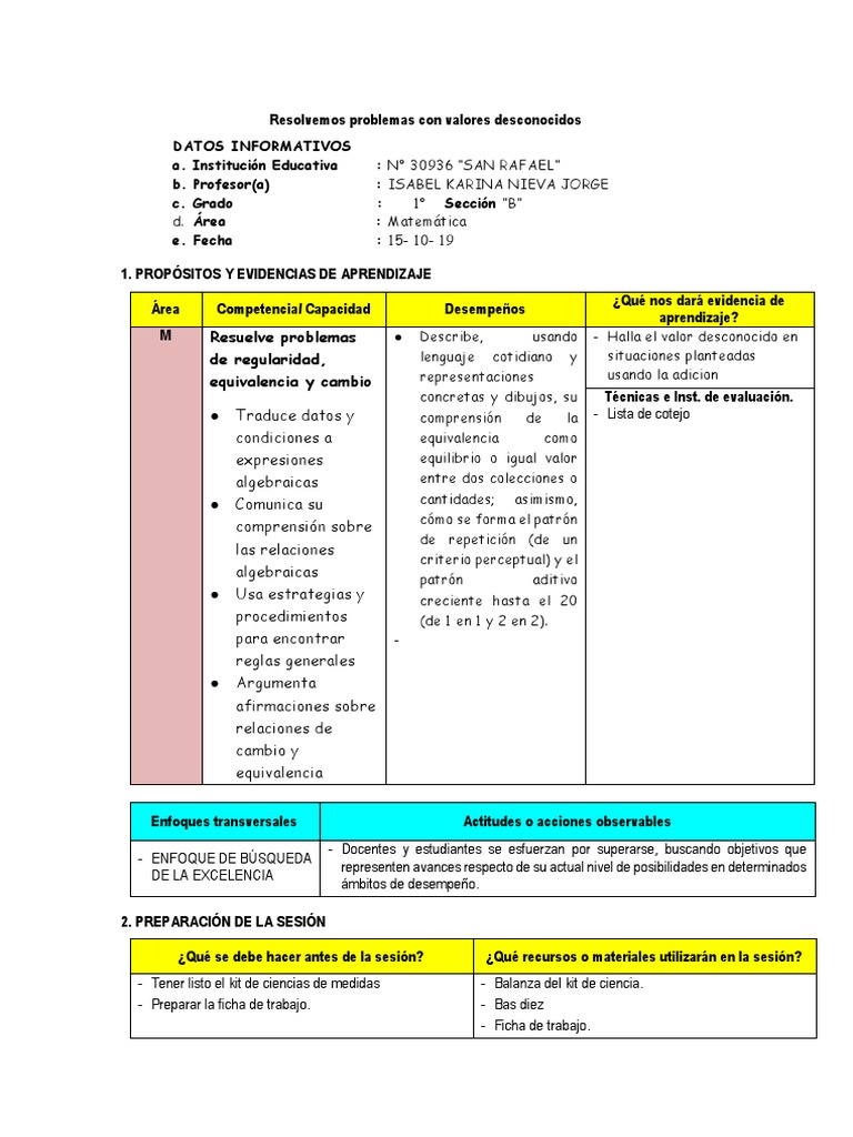 Hallando el Valor Desconocido en Matemáticas | PDF | Aprendizaje ...