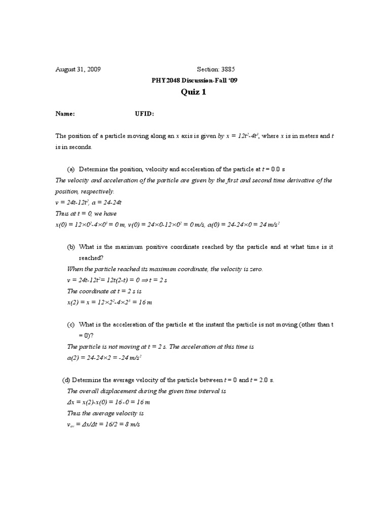 Quiz 1: PHY2048 Discussion-Fall 09 | PDF