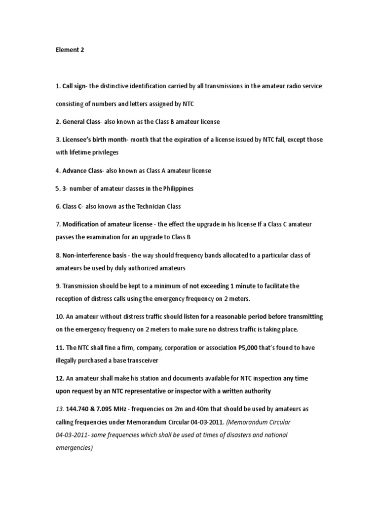 NTC Exam Reviewer: Element 2 Overview | PDF | Amateur Radio | Radio